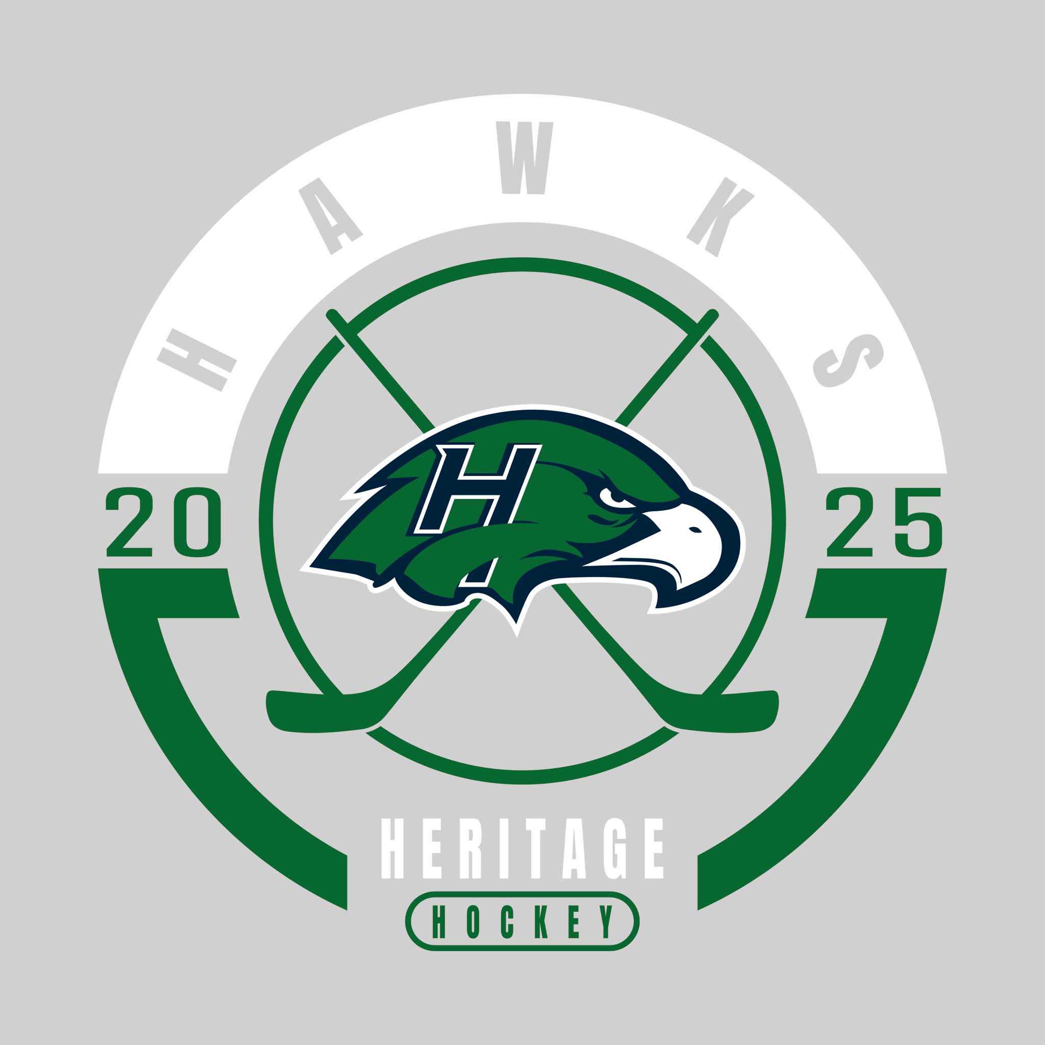 Heritage Hawks - Hockey - Circle Design with Crossed Sticks and Center ...